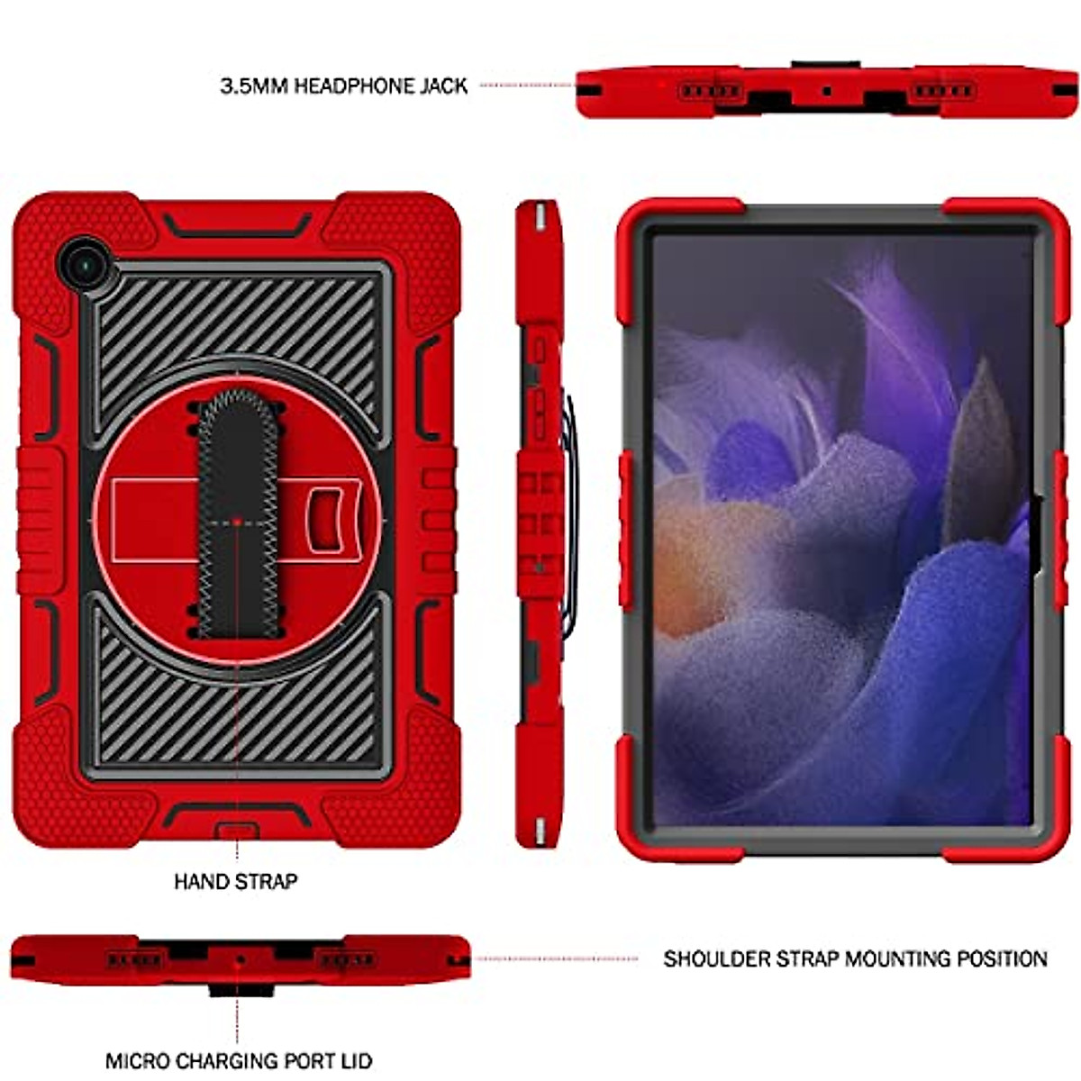 Tablet PC Case Shockproof Durable Protective Cover Durable 360 Degree Rotating Bracket Case Compatible with Samsung Galaxy Tab A8 10.5-Inch 2021 (SM-X200/X205/X207) Protective Cover (Color : Red+Blac