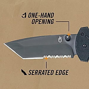 Gerber Gear 30-000118N 06 FAST Knife, Folding Tactical Serrated Edge Tanto Knife, Black