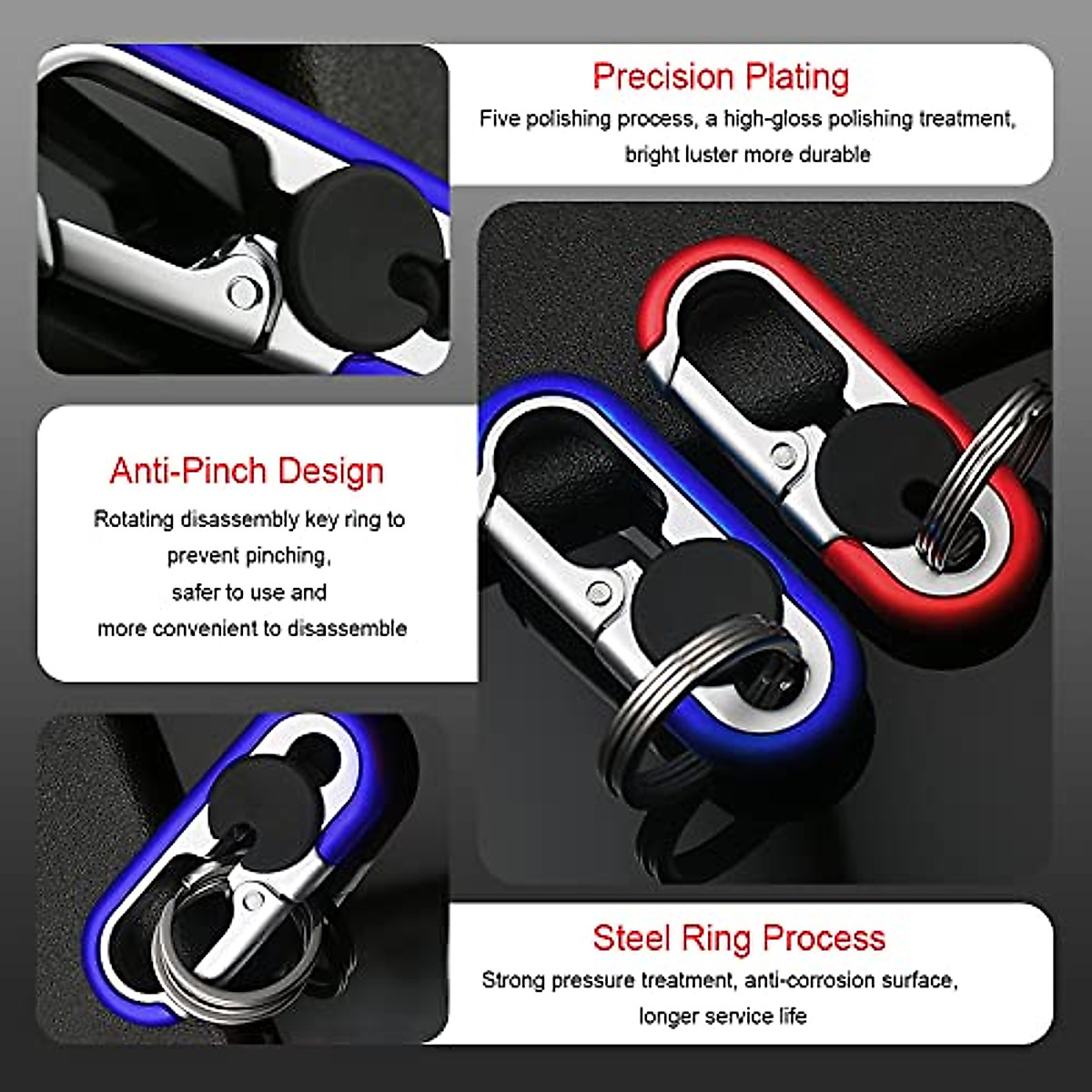 Jsorum Heavy Duty Key Chain, Anti-Loss Keychain with Double Keyrings, Metal Car Keychains, Car Fob Key Keychain Holder for Men Women (Blue)