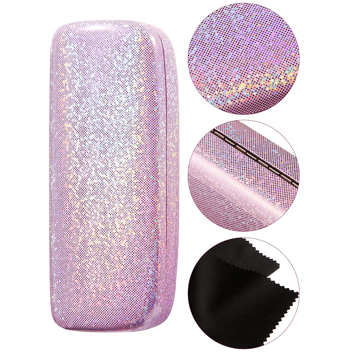 3 Pieces Hard Shell Sunglasses Case Dazzling Glitter Glasses Case Smooth Sunglasses Case with Eyeglass Cloth