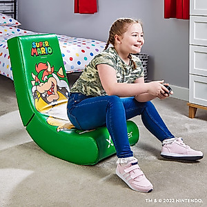 X Rocker Super Mario Bowser Video Gaming Floor Chair, Official All-Star Edition Nintendo Collectible, Faux Leather, Foldable, 5000401, 33.46" x 16.14" x 25.59", Bowser Green