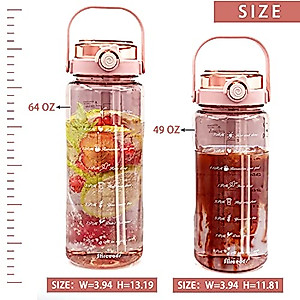 Slirceods half gallon filtered water bottle(Mother's Day Gift)，64OZ Pink Water Bottle with Straw& Time Marker -Increase ph-BPA Free(1pack Filter)