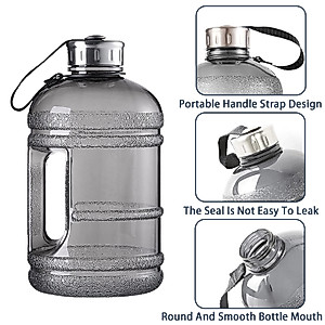 Lizbin Water Jug 1.9L Big Water Bottle, Large Capacity Sports Water Bottle, Leak proof Container Portable Wide Mouth Water Bottles for Outdoor Sports Travel Fitness Gym Cycling Camping Hiking (Black)