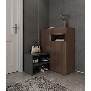 THREE BEDS Corner Shoe Storage Cabinet with 7 Shelves & 1 Drawer Entryway Shoe Storage (Walnut)