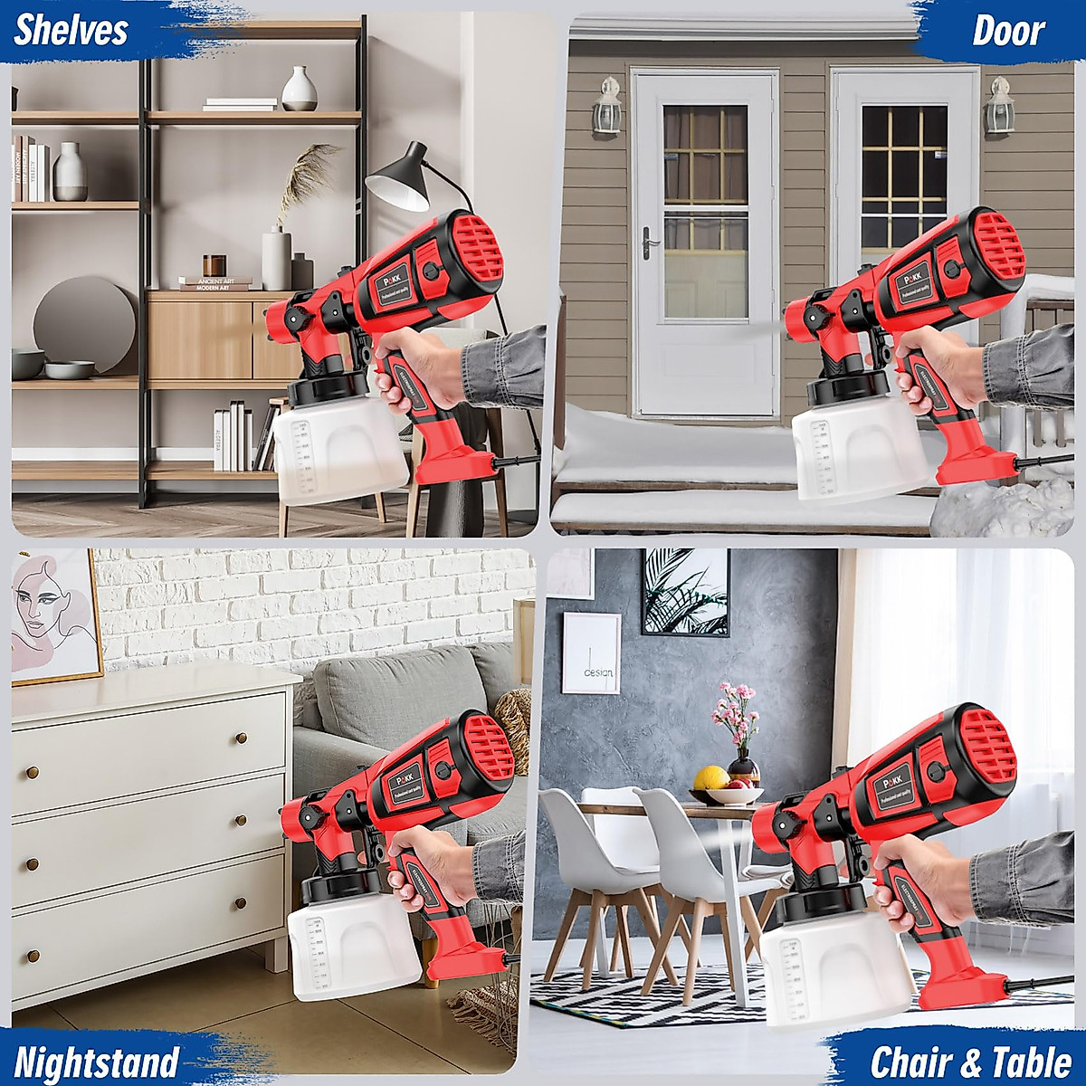 Pokk Paint Sprayer, 850W HVLP Electric Spray Paint Gun, 6 Copper Nozzles and 3 Spray Patterns, Easy to Clean, Paint Sprayers for Home Interior and Exterior, Cabinets, Furniture,Fence, Walls Etc.