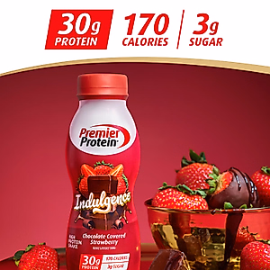 Premier Protein Indulgence Protein Shake, 30g Protein, 3g Sugar, Chocolate Covered Strawberry, 11.5 fl oz, Pack of 12