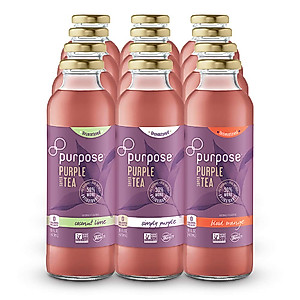Purpose Tea - Bottled Iced Tea, All Natural Brewed Organic Purple Leaves, Unsweetened, Pure, Non-GMO, High in Antioxidants and Anthocyanins, Healthy Drinks - 16 oz (Variety Pack, 12 Pack)
