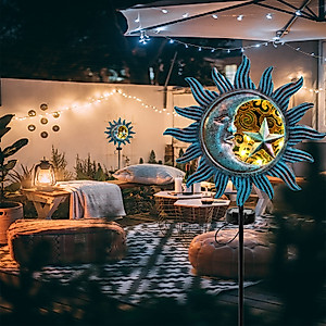 DREAMSOUL Solar Pathway Lights Outdoor Garden Decorative Metal Retro Sun Face Solar Lights with Stakes Garden LED Lights Waterproof Solar Lights Yard Art Decor for Pathway, Lawn, Patio, Party, Home
