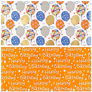 LeZakaa Reversible Birthday Wrapping Paper Roll - Flower Balloon & Happy Birthday Lettering - 17 inches x 32.8 Feet (46.45 sq.ft.)
