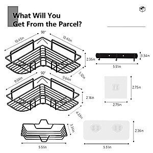 LURVUO Corner Shower Caddy,4Pack Shower Organizer Corner Shower Shelves with Soap Holder and Independent Hooks, No Drilling Wall Mounted Shower for Rack Bathroom,Dorm and Kitchen Storage.