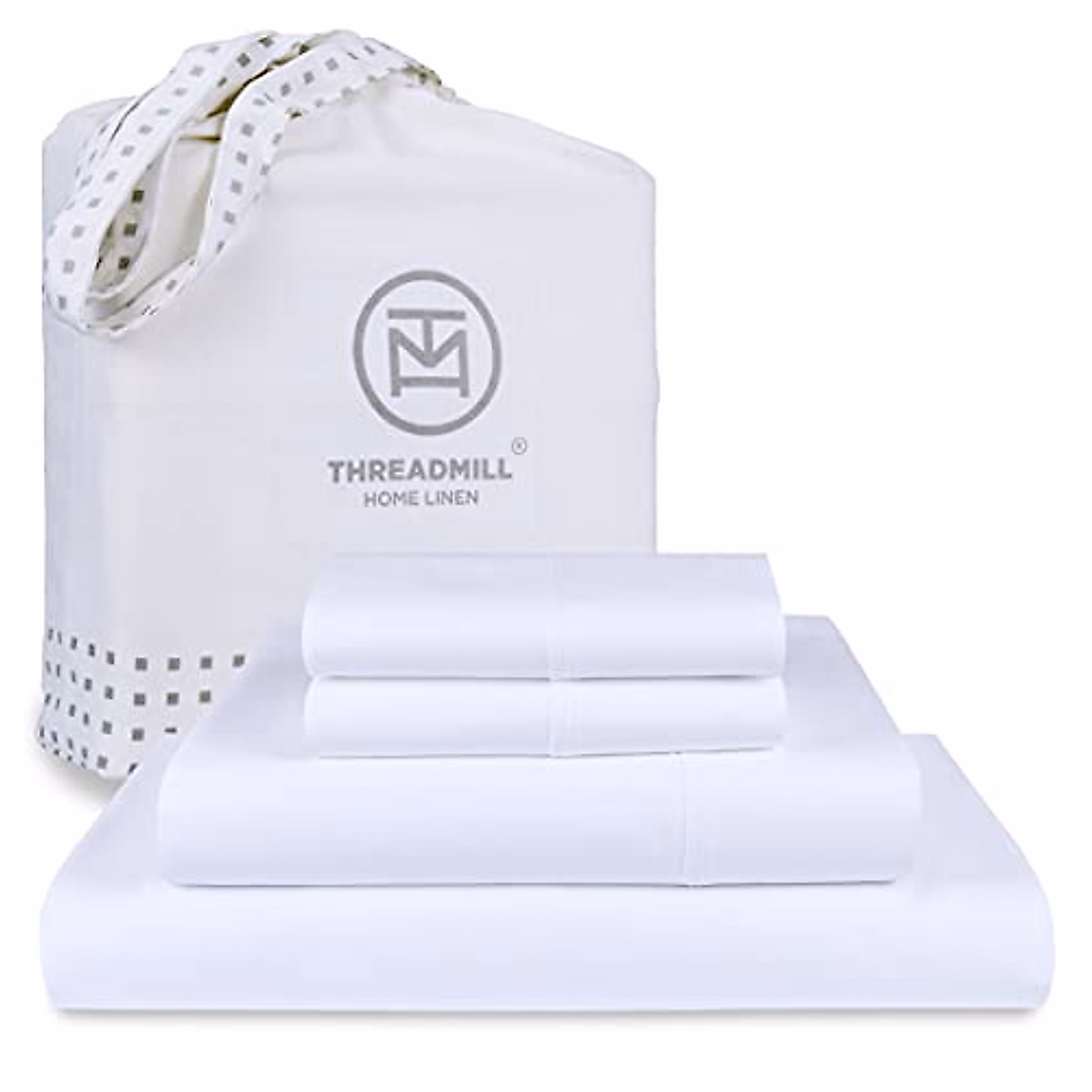 Threadmill 100% USA Supima Cotton Sheets, King Size, 1000 Thread Count, Luxury 4 Piece Set, Hotel Quality Sateen Weave White Bed Sheets with Elasticized Deep Pocket