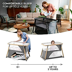 Kinderkraft Sofi Portable Travel Crib for Baby, Convertible Sleeping Cot 4 in 1 with Easy to Pack Playpen, Comfortable Bassinet Mattress and an Additional Cradle Function