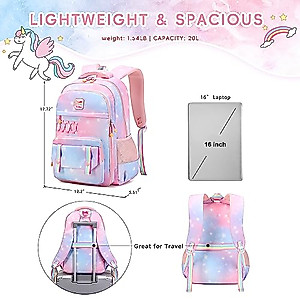 KIDNUO Girls Backpack 15.6 Inch Laptop School Bag Cute Kids Kindergarten Elementary Backpacks Middle Schoolbag Large Bookbags for Women Teens Students Anti Theft Travel Daypack (Pink)