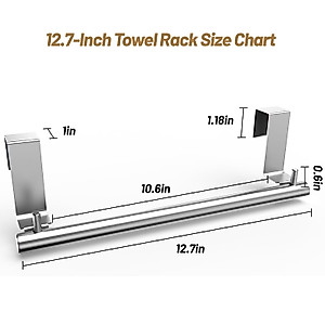 VEHHE Kitchen Towel Rack-2pcs, 12.7-Inches, Over The Door Towel Holder with Eva Foam Pads, Kitchen Towel Holder with 2 Hooks, Stainless Steel Towel Holder for Kitchen Cabinet (Silver)