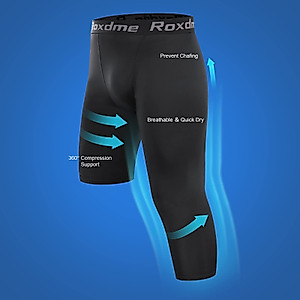 Roxdme 2 Pack Men's 3/4 One Leg Compression Capri Tights Pants Basketball Athletic Running