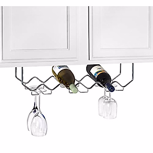Spectrum Diversified Rack & Stemware Holder Holds 6 Bottle & 6 Stems, Space-Saving Under Cabinet Kitchen Wine Storage, Home Bar Organization, Chrome