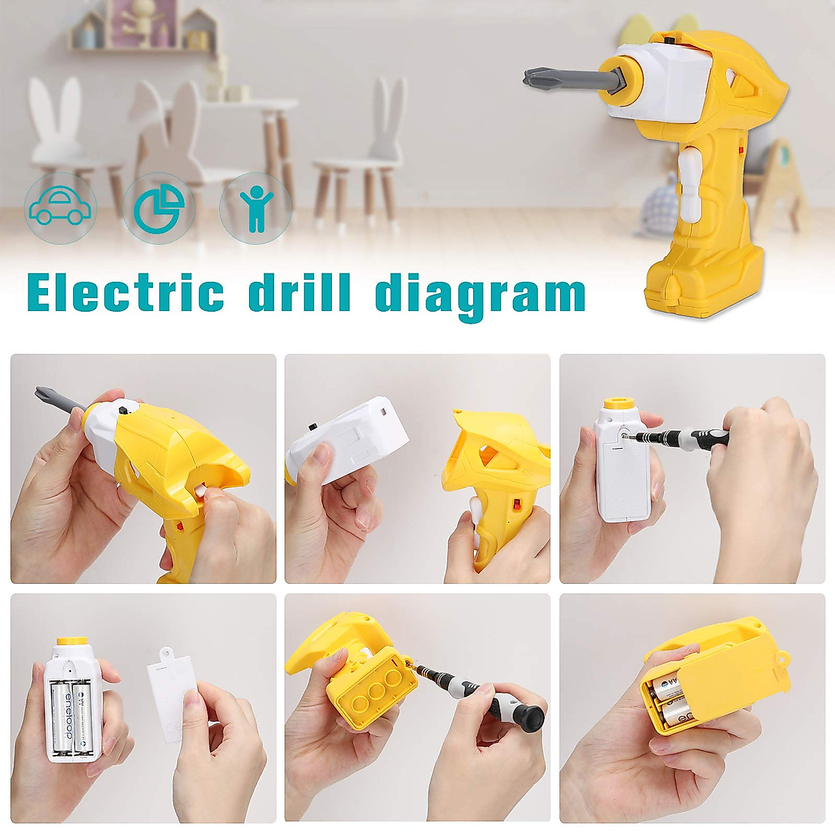 Hautton Take Apart Toy Remote Control School Bus with Toy Drill, Kids STEM Building Learning Toys Gift for Boys Girls 3-7 Years Old