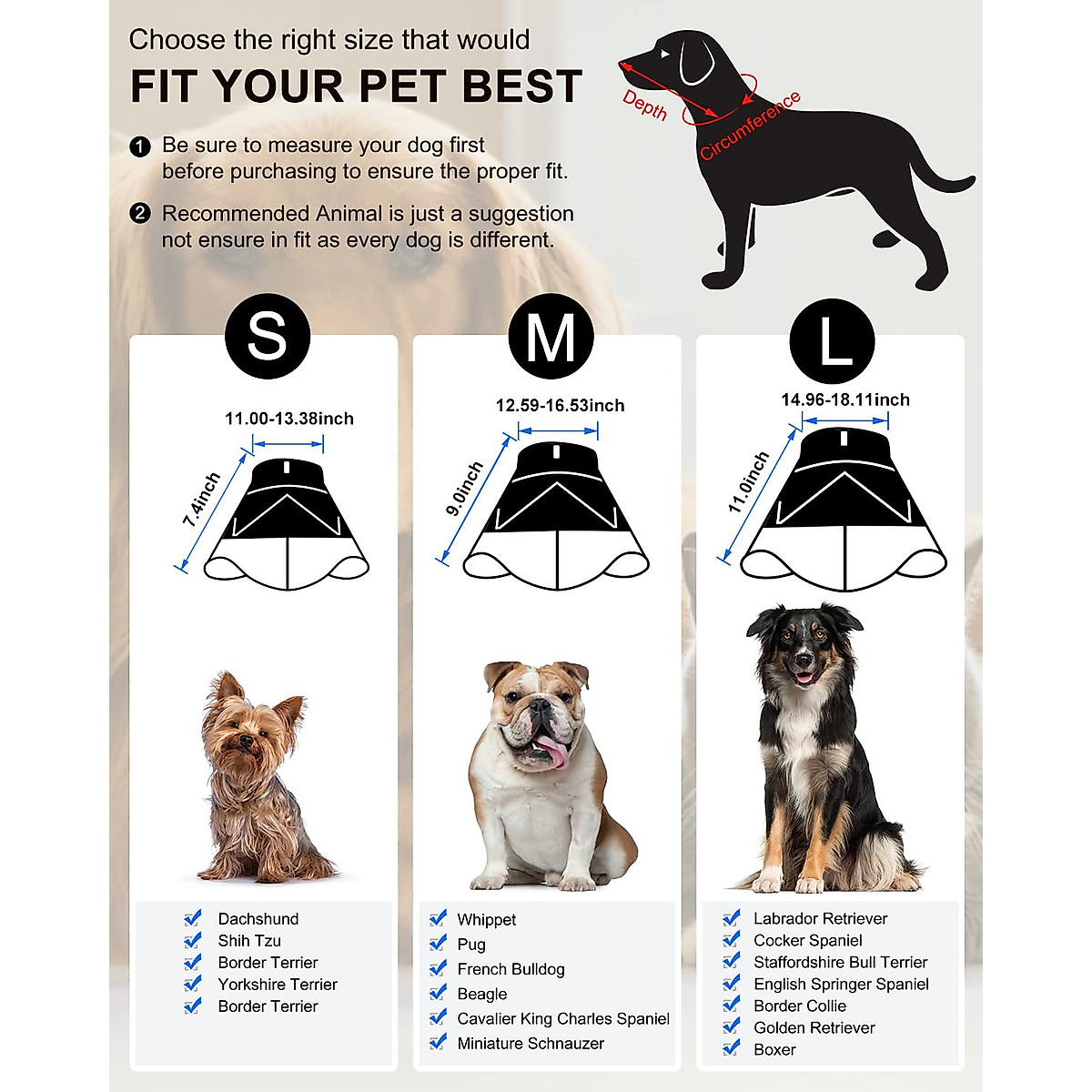 Dog Cone for Dogs After Surgery, Soft Dog Recovery Cone, Breathable Dog Cones for Large and Medium Small Dogs,Adjustable Dog Recovery Collar for Pets,Wound Healing Safety E-Collar (Medium Dog)