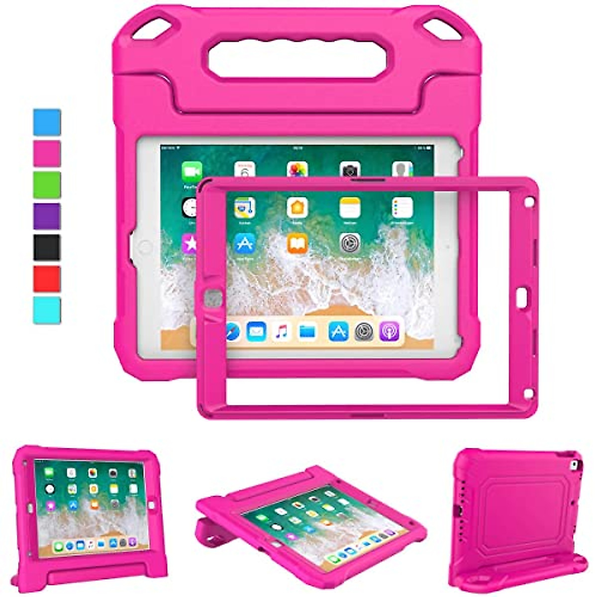MOXOTEK Kids Case for iPad 5th/6th Generation & iPad Air 1/2 & Pro 9.7, iPad 9.7" Case with Screen Protector, Shockproof Protective Cover for iPad 9.7 inch 6/5 Generation 2018/2017, Pink