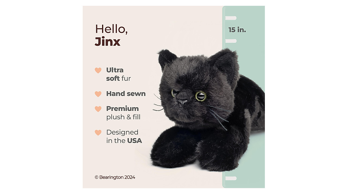 Bearington Jinx Cat Plush - Realistic Black Cat Stuffed Animal