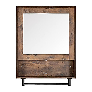 UEV Bathroom Cabinet,Dark Brown Wall Mounted Cabinet with Mirror, Retro Design with High-Definition Mirror and Tower Rack Combo,Extra Storage Space Available