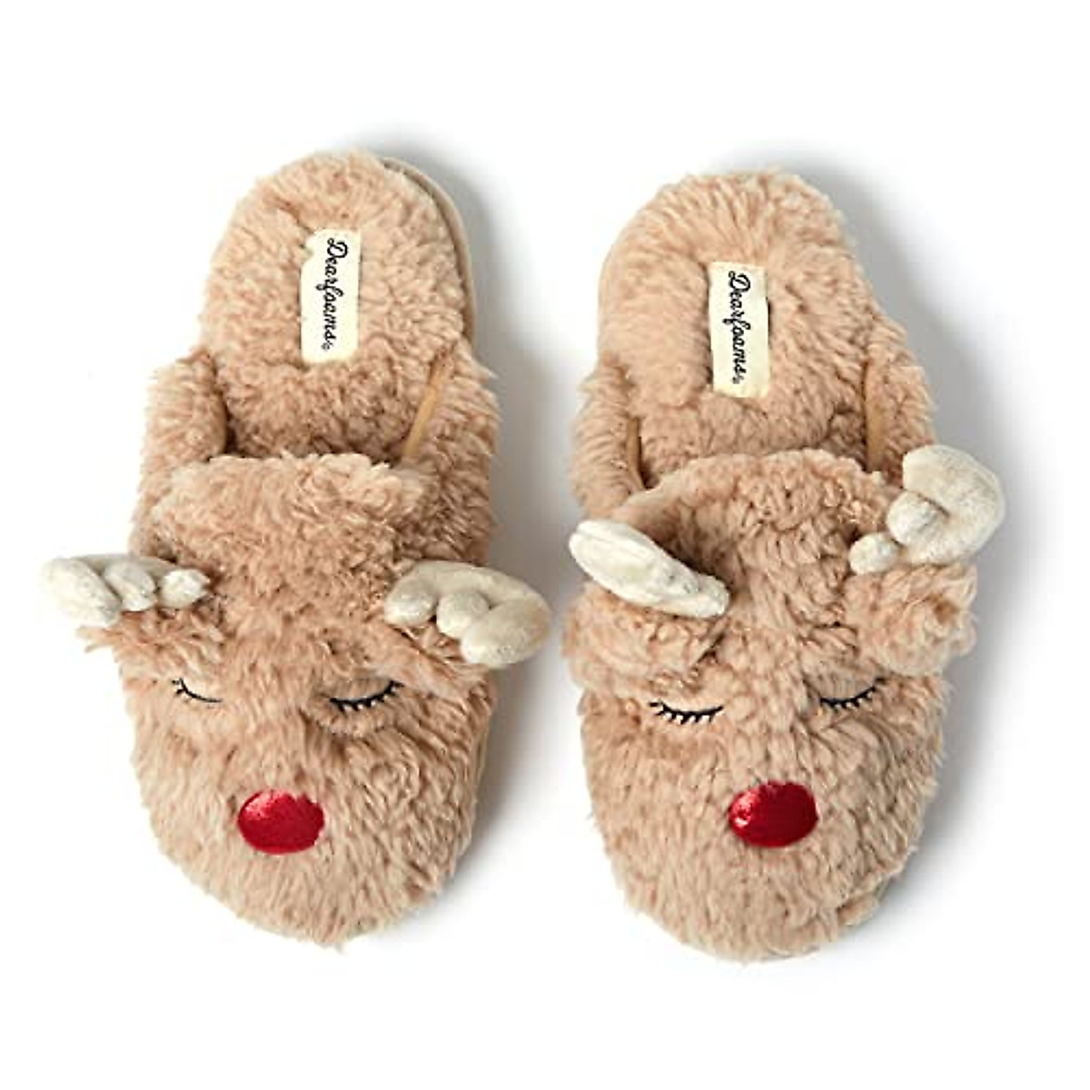 Dearfoams Women's Shay Giftable Holiday Themed Novelty Scuff Slipper, Reindeer, Large