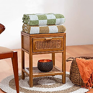 OTOSTAR Knit Checkered Throw Blanket Super Soft Warm Cozy Knitted Checkerboard Grid Chessboard Gingham Reversible Blanket Comfort Plush Fluffy Blanket for Couch Bed Sofa Travel 50x60 Inch (Sage Green)