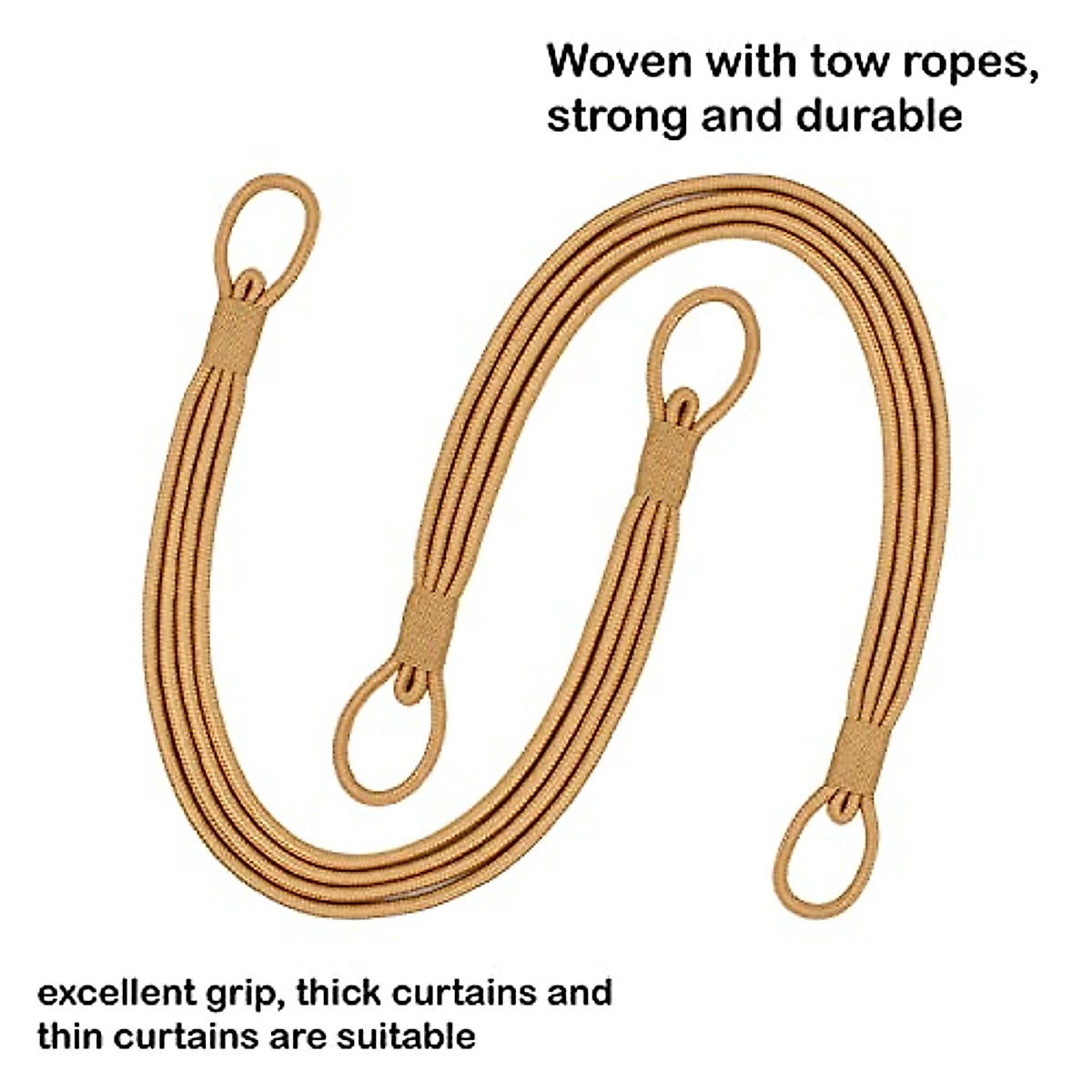 MALANOV Curtain 4 Strand Ropes Tiebacks Tie-Backs, Curtain Handmade Holdbacks, Polyester 4 Strand Cord Rope Tieback - Gold 2 Pack