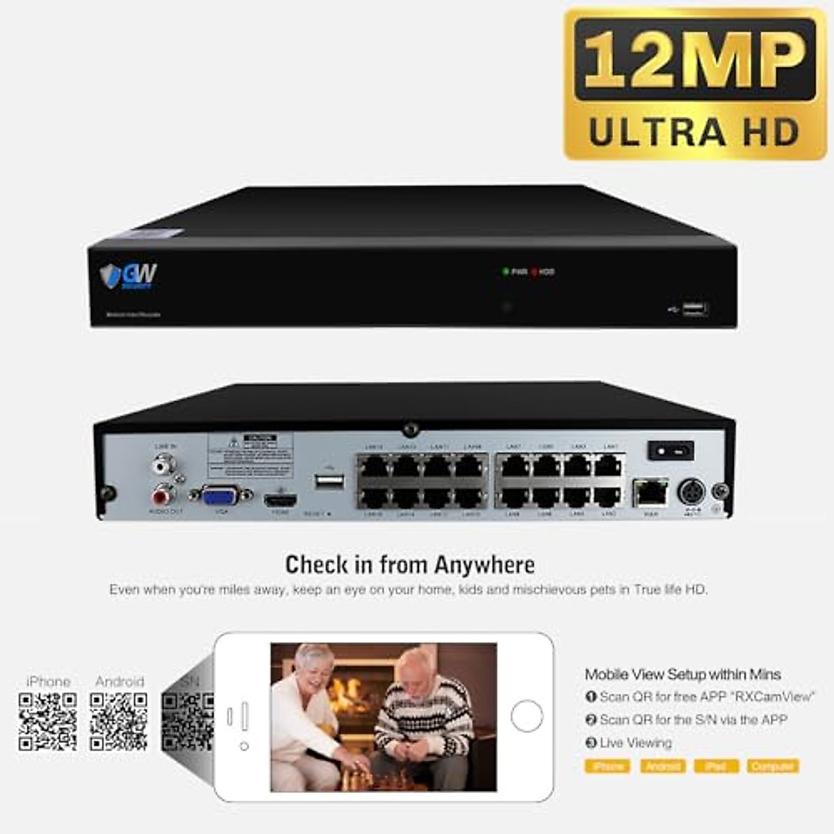 GW Security 16 Channel NVR 4K 8MP PoE 2.8-12mm Varifocal Zoom Security Camera System with 16 x 4K 8MP IP Microphone Waterproof Smart AI Dome Camera, Face Recognition/Human/Vehicle Detection