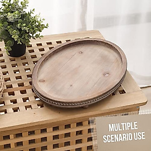 FESTWIND Decorative Tray, Oval Wooden Tray for Coffee Table Kitchen Dinning Table Entryway, Small Beaded Tray for Holidays, Wood Tray Distressed Brown