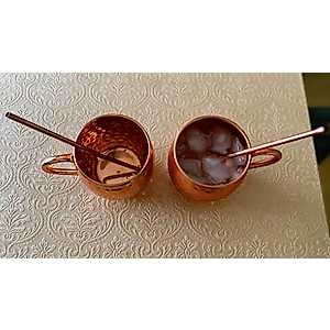 SciencePurchase Set of 4 Pure Copper Moscow Mule Mugs Gift Set with 4 Copper Cocktail Straws and 2 Shot Glasses, Each Hammered Mug Holds 18 Ounces