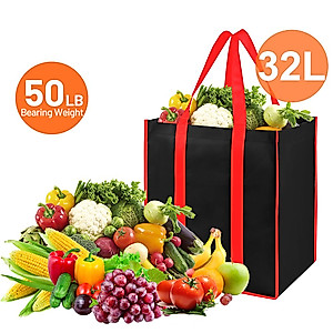 Bodaon 2Pk Collapsible Kitchen Reusable Grocery Bags, the Utility Tote Bag Bulk, Large Folding/Foldable Reusable Shopping Cart for Groceries, Storage Totes Heavy Duty, Shopping Basket (Black)