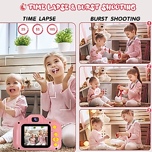 Toys for 4-6 Year Old Girls,Kids Camera Compact for Child Little Hands, Smooth Shape Toddler Selfie Camera,Best Birthday Gifts for 4 5 6 7 8 9 Year Old Girls with 16GB Memory Card by Rindol