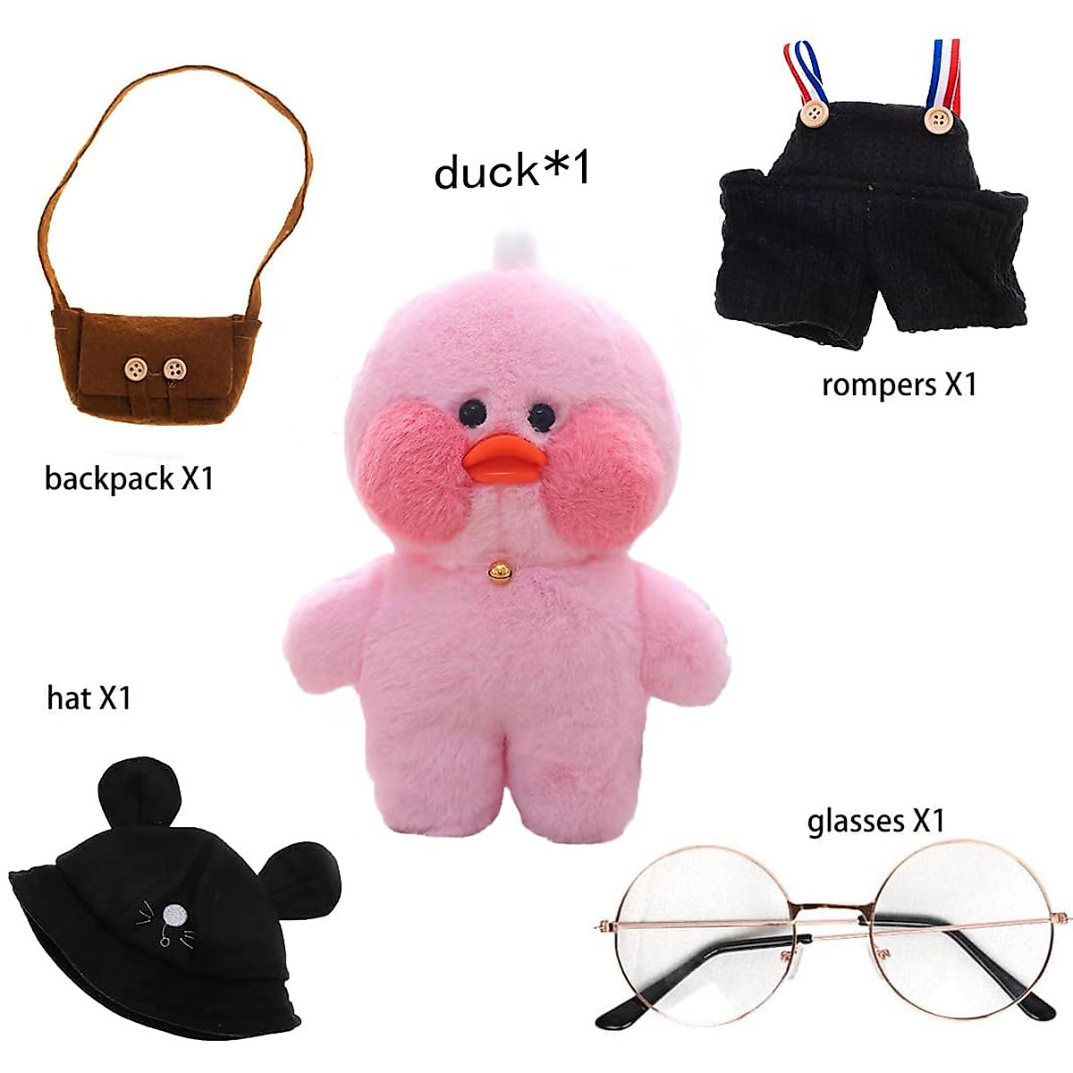 Duck Stuffed Animal,Soft Plush Toy for Kids Girls, Hugglable Stuffed Toy with Cute Hat and Costume, Best Gifts for Christmas 12in/30cm (Pink Black)