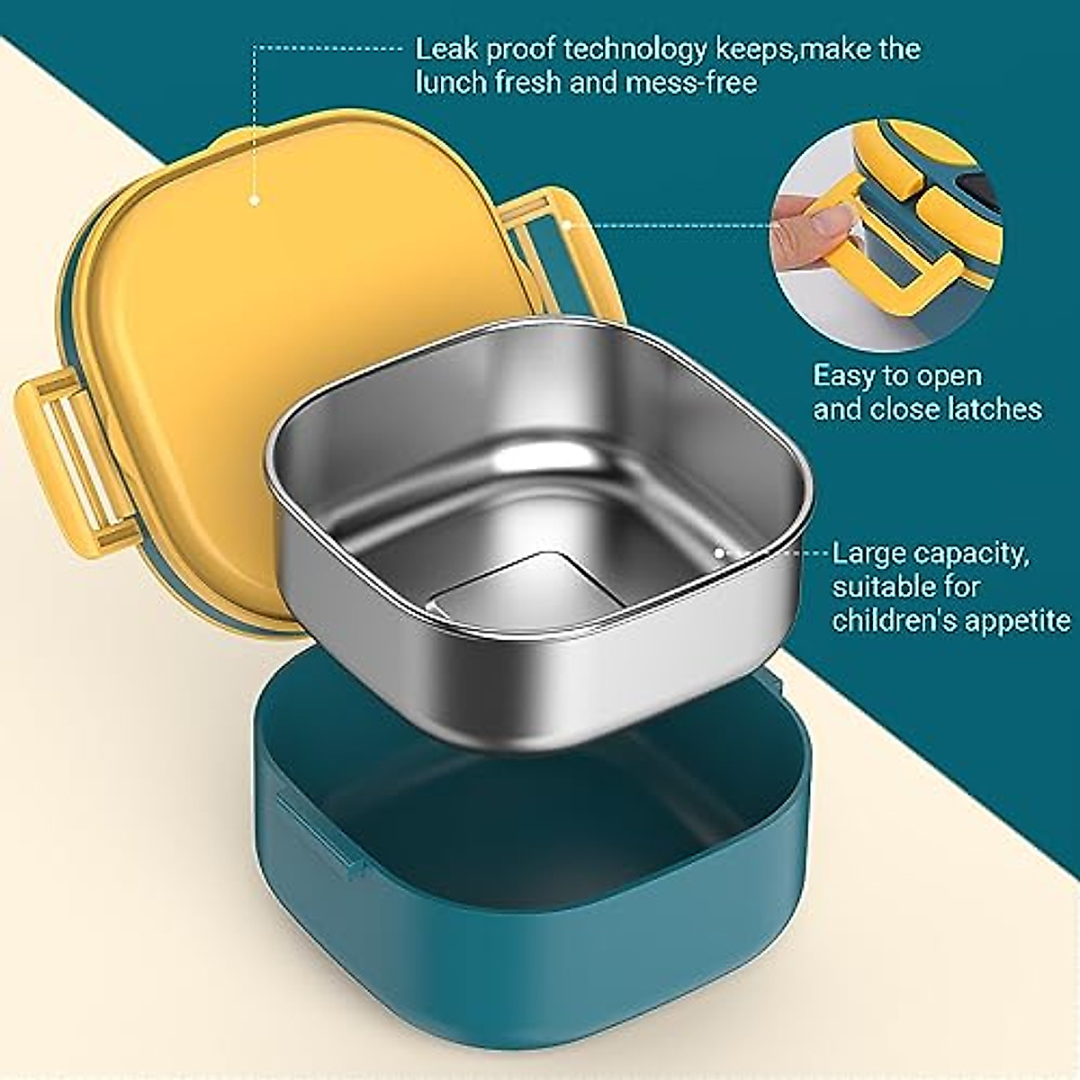 PEDECO Stackable Stainless Steel Bento Box,Leak-Proof,1-Tier Bento box,Lunch Box With Portable and Cutlery-Ideal Portion Sizes(27.05OZ) for Kids/Toddler-BPA-Free,Dishwasher Safe,Blue,over 3 years old