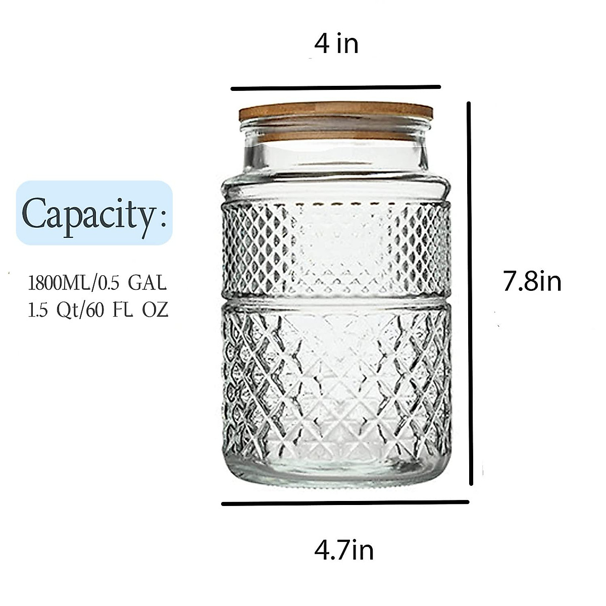 Large Glass Storage Jar, 2 Pack 60 FL OZ Glass Food Storage Containers with Bamboo Lid, Kitchen Containers Cereal Canisters Decorative Jar for Candy Snack Cookies Coffee Tea Nuts Airtight Glass Jars