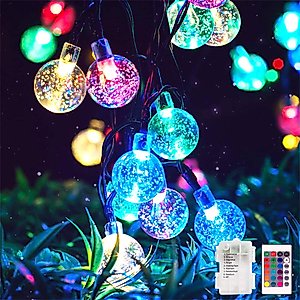 Metaku RGB Globe String Lights Fairy Lights Battery Operated 26ft 60LED String Lights with Remote 16 Colour Changing Garden Lights Waterproof Indoor Outdoor Decorative Lights for Garden Patio Home