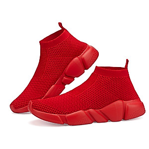 Casbeam Men's Running Knit Comfortable Lightweight Breathable Casual Sports Shoes Fashion Sneakers Slip-On Walking Shoes All Red Size 9.5