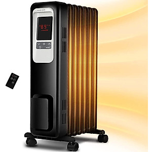 Space Heater, KopBeau 1500W Oil Filled Radiator Electric Heater with Digital Thermostat, 24 Hrs Timer & Remote, Portable Heater for Full Room Indoor