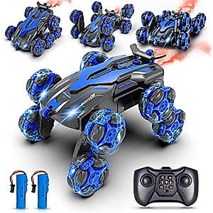 Remote Control Car for Boys 4-7 & 8-12, Kids RC Stunt Car Toy, 360 ° Rotating Remote Control Car Toys with Spray and LED, 2.4Ghz RC Cars, 2 Batteries, Birthday Gift for 6, 7+ Year Old Boys
