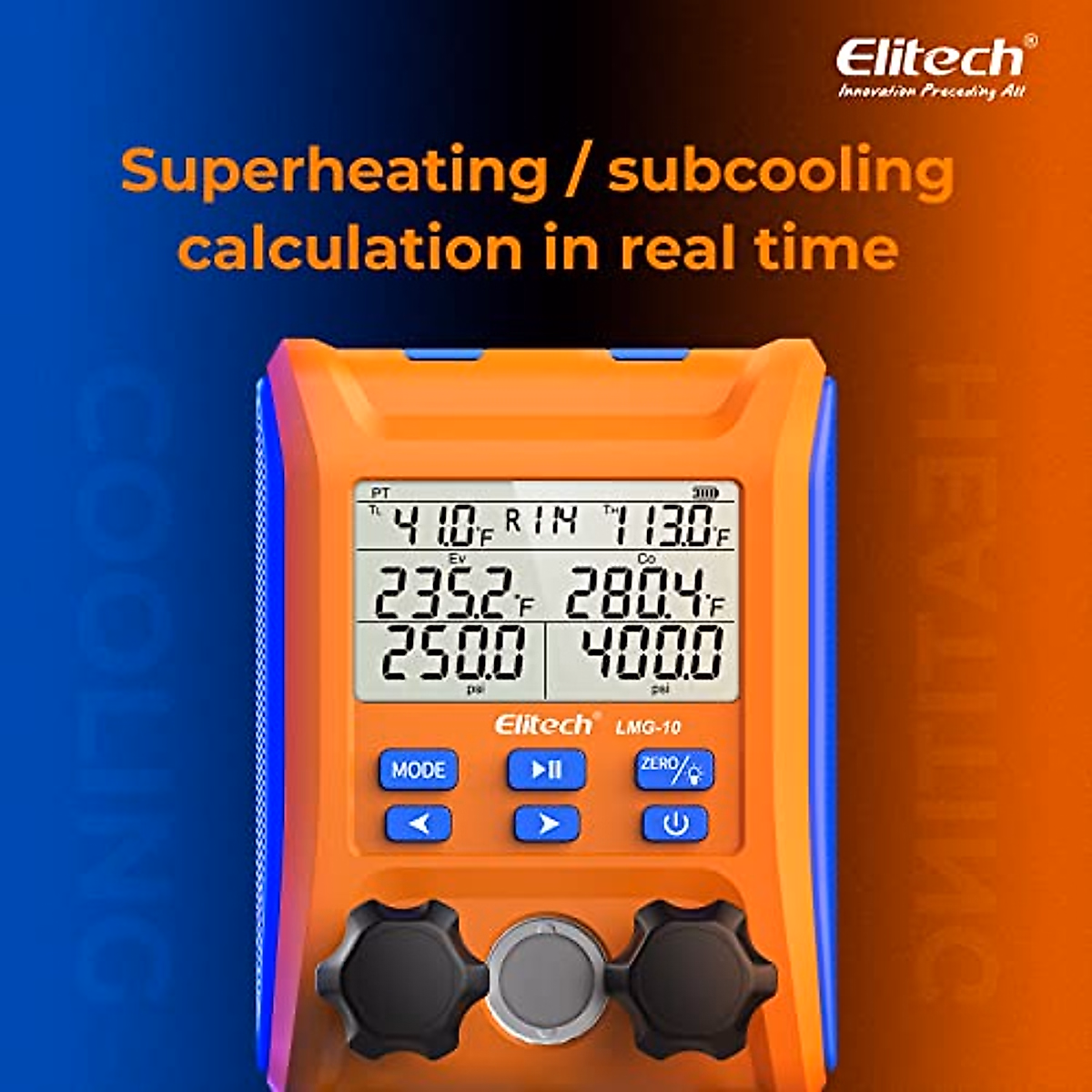 Elitech Digital Manifold Gauge 2-Way Valve with Thermometer Clamps for HVAC Systems, LMG-10