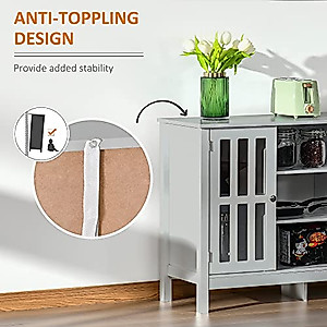 HOMCOM Sideboard, Buffet Cabinet, Coffee Bar Cabinet, Kitchen Cabinet with Storage Shelves, Slatted Framed Doors and Cable Management for Living Room, Gray