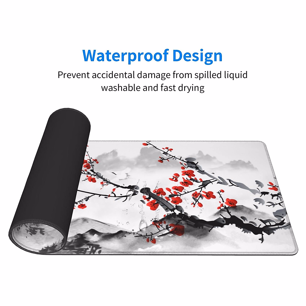 Watercolor Cherry Blossom Mouse Pad 31.5x11.8 Inch Pink Full Desk Japanese Sakura Mousepad Extended Large Non-Slip Rubber Base Waterproof Big Keyboard Mat with Stitched Edges for Gaming and Office