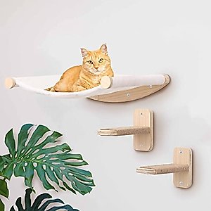 Cat Shelves, Cats Wall Hammock, Catwall Furniture Shelf and Perches, 18"x22", 2 Stairs, Plywood, Mounted Steps for Climbing, Kitty Lotus Bed, Walls Mount Perch, Wallmounted Climber Stair | Houseables