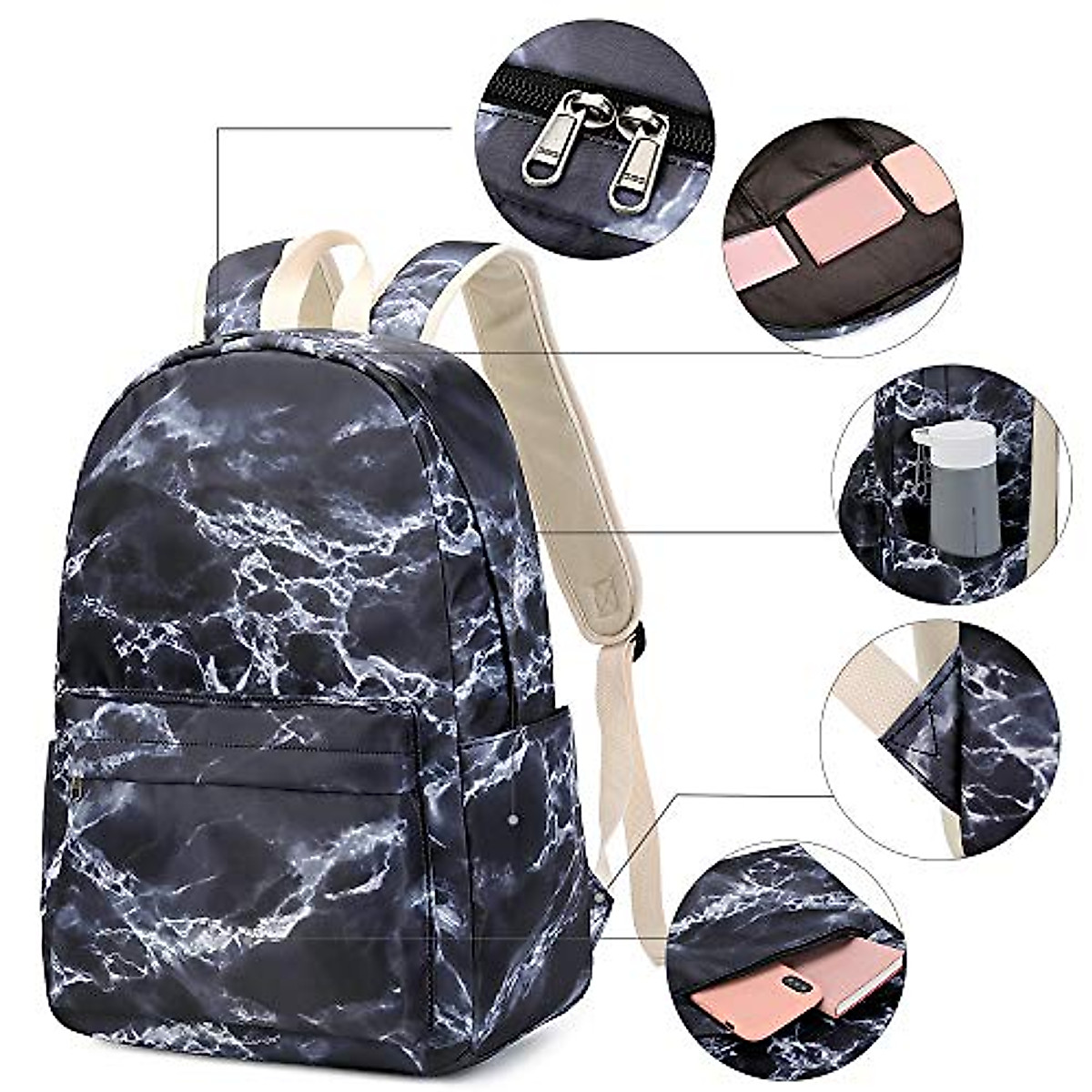 Bluboon School Backpack Teens Girls Boys Kids School Bags Bookbag with Lunch bag pencil pouch (Black)
