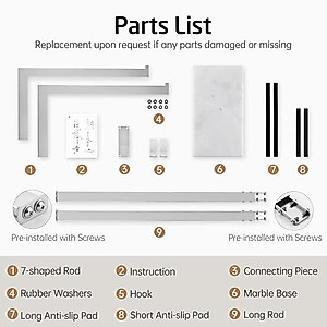 KES Bathroom Towel Rack with Hooks Freestanding, Towel Stand Double L-Shape with Heavy Marble Base Bathroom Floor, 18/8 Stainless Steel Towel Drying Rack Brushed Finish, BTH227-2