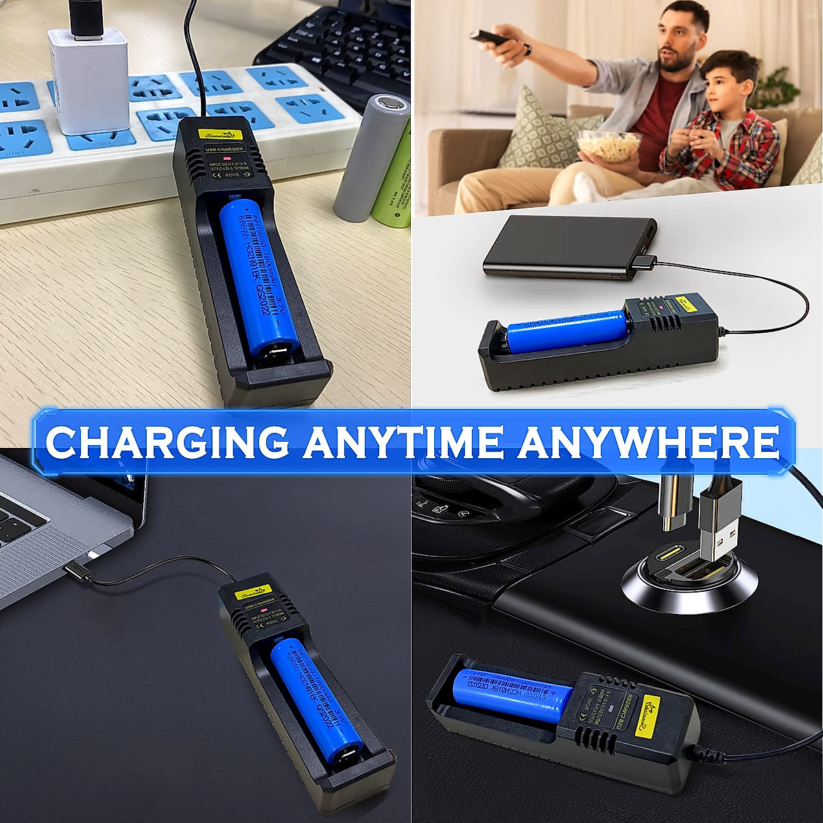 18650 Battery Charger,Single-Slot Intelligent Universal 18650 Charger for 3.7V Lithium Li-ion 18650,26650,18500,18350,16650 Rechargeable Battery (not Including Battery)