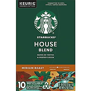 Starbucks Coffee K-Cup Pods, House Blend, Medium Roast Coffee, Notes of Toffee & Dusted Cocoa, Keurig Genuine K-Cup Pods, 10 CT K-Cups/Box (Pack of 3 Boxes)