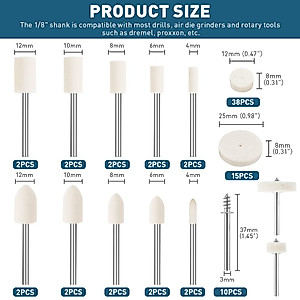 Felt Polishing Buffing Wheel for Dremel Rotary Tool 80Pcs Accessories Wool Felt Polishing Pad Wheel Set for Rotary Tool Drills with 1/8" Shank, for Watch and Jewelry Polishing Kits