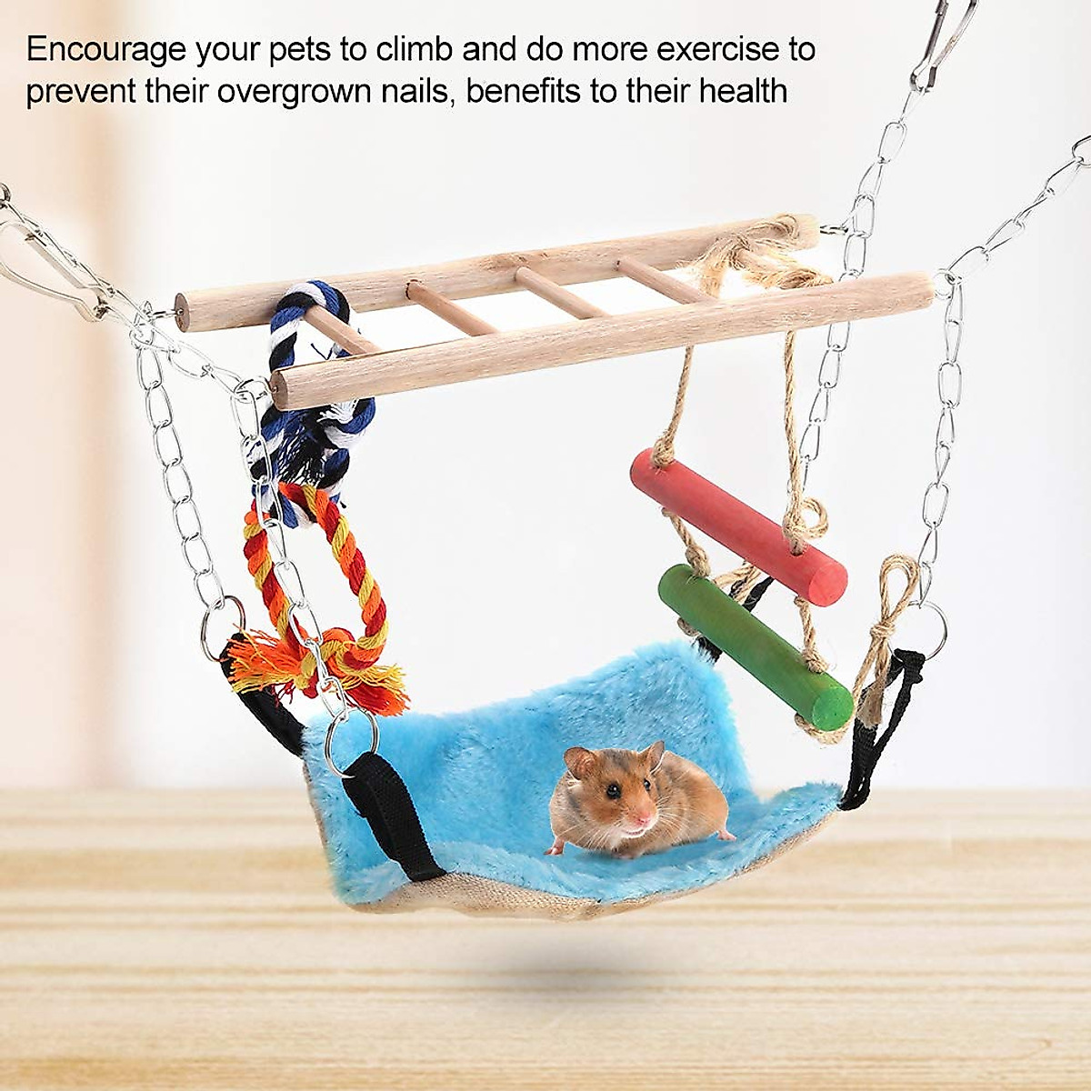 Pet Climbing Rope Net, Bird Climbing Rope Ladder Small Animal Ferret Parrot Rat Bird Swing Rope Hanging Net Cage Pets Swing Bed Toy for Birds Rats Hamster